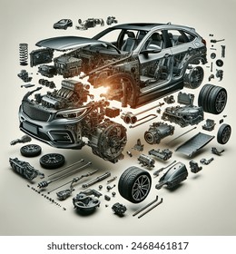 Automotive Disassembly White Background High Definition AI-generated ...