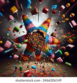 Piñata Exploding Colorful Candies Falling Out AI-generated image ...