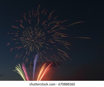 Exploding Fireworks Night Slow Shutter Mode Stock Photo 670888360 ...