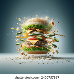 High-quality Image Cheeseburger Exploding Mid-air Cheeseburgers AI ...
