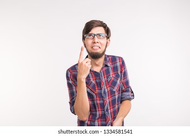 Expression Gesture Concept Afraid Man Pointing Stock Photo 1334581541 ...