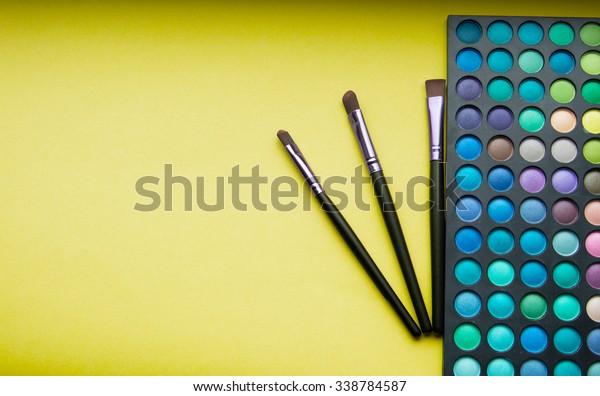 Eye Shadows Different Colors Makeup Brushes Stock Photo 338784587 ...