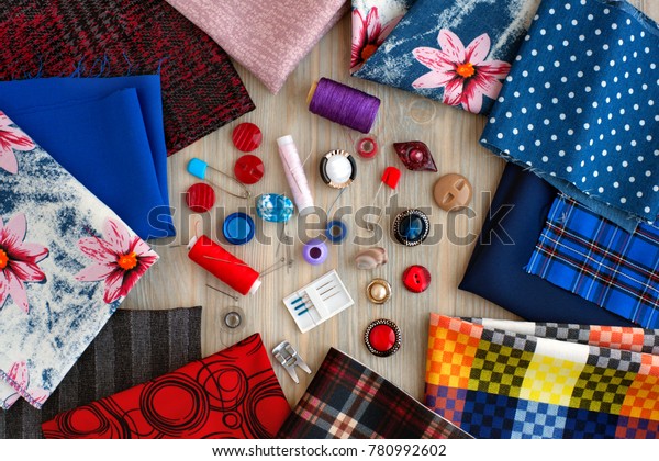 Fabric Various Types Objects Sewing Multicolored Stock Photo (Edit Now ...
