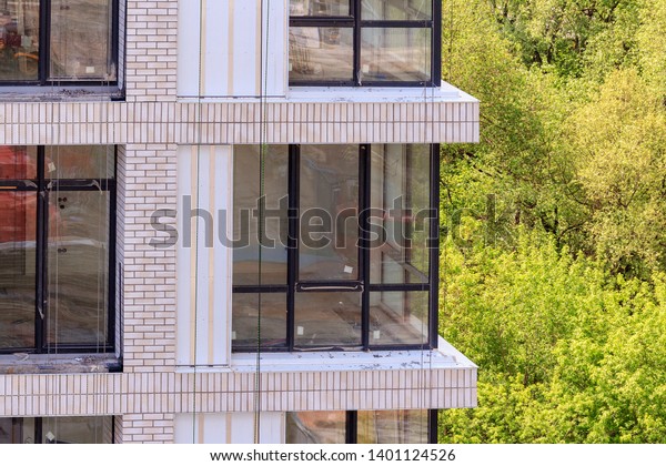 Facade Panoramic Windows Monolithic House Panoramic Stock Photo ...