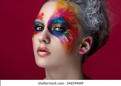 Portrait Young Attractive Girl Creative Face Stockfoto 1025455810 ...