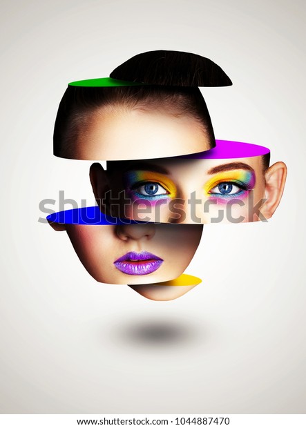 Face Slice Effect Creative Makeup Fantasy Stock Photo (Edit Now) 1044887470