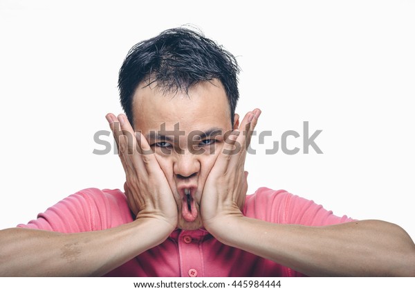 Facial Expression Man Slapping His Cheeks Stock Photo (Edit Now) 445984444