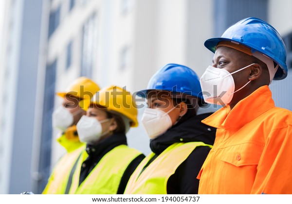 Factory Engineers Construction Workers Face Mask Stock Photo (Edit Now ...