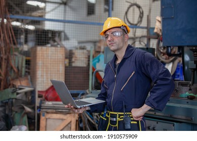 Factory Worker Hard Hat Using Laptop Stock Photo 1910575909 | Shutterstock
