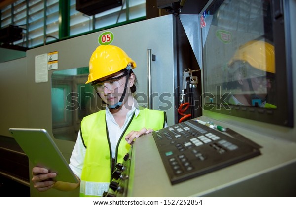 Factory Worker Using Digital Tablet Near Stock Photo (Edit Now) 1527252854