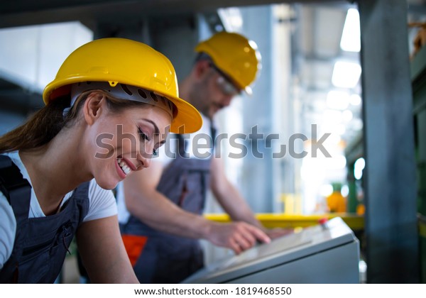 Factory Workers Control Room Operating Industrial Stock Photo ...