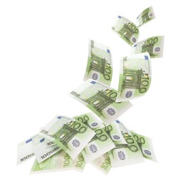 Banknotes 100 and 200 eur featuring paper, currency, and finance, a ...