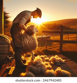 Farmer Man Does Sheep Shearing Golden AI-generated image 2467942497 ...