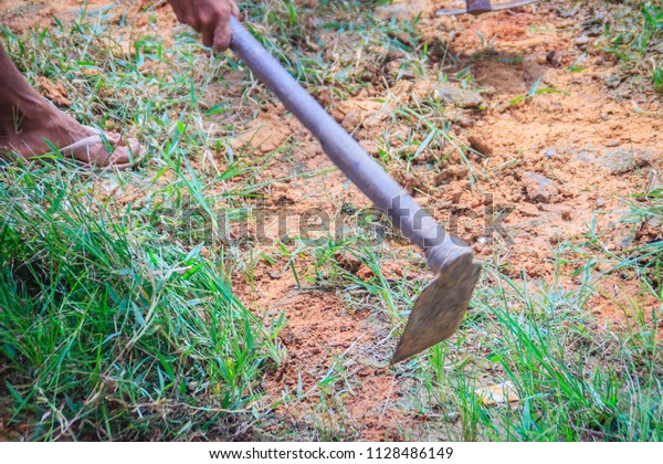 Farmer Using Hoe Mow Grass Field Stock Photo 1128486149 | Shutterstock