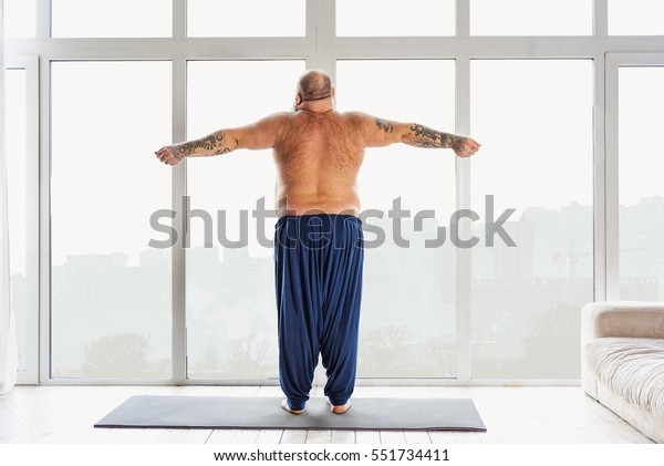 Fat Guy Doing Exercise Morning Stock Photo 551734411 | Shutterstock