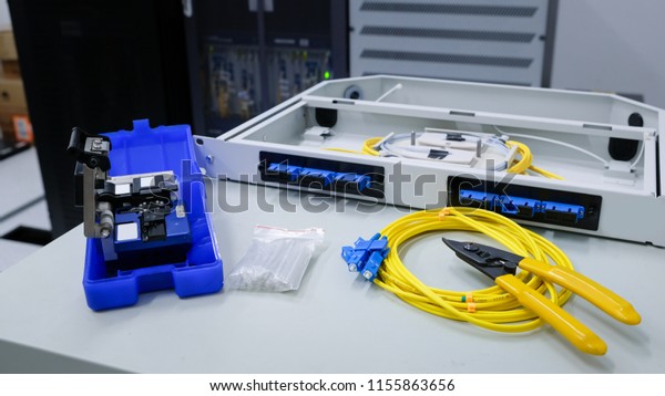 fiber optic cable cutter tool and patch cord in network center room