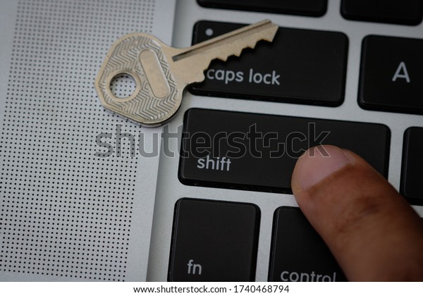 Finger Pointing Key Keyboard Security Concept Stock Photo 1740468794 ...
