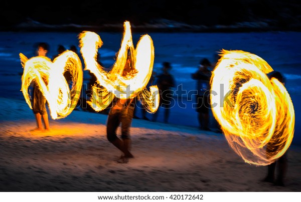 Fire Dancing Show On Beach Stock Photo 420172642 | Shutterstock
