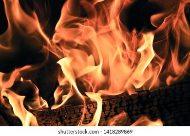 Fire Flame Texture Fireplace Background Firewood Stock Photo 1418289869 ...