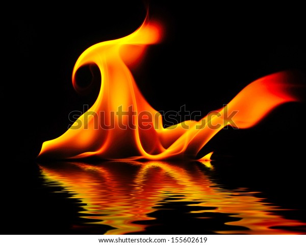 Fire Flames Reflected Isolated On Black Stock Photo (Edit Now) 155602619