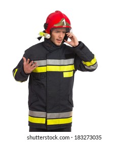 Smiling Fireman Using Cell Phone Showing Stock Photo 202029079 ...