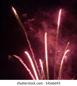 Fireworks Rockets Exploding Against Dark Sky Stock Photo 14566693 ...