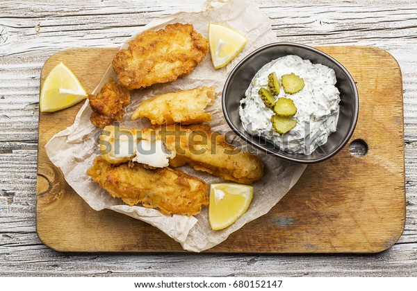 Fish Dish Cod Beer Batter Tar Stock Photo (Edit Now) 680152147