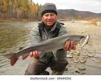 Fishing On River Shishged Mongolia Lenok Stock Photo 113673238 ...