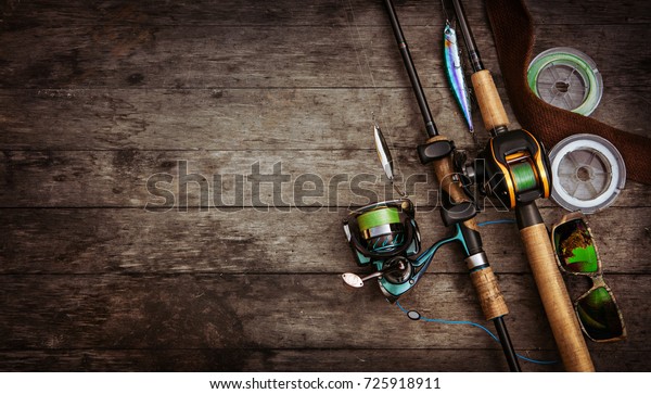 Fishing Tackle Background Stock Photo (Edit Now) 725918911