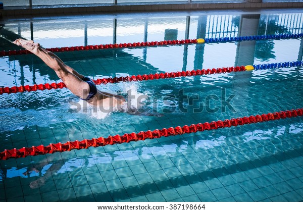 Fit Man Diving Pool Stock Photo 387198664 | Shutterstock