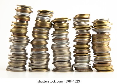 Five Stacks Coins Different Countries Isolated Stock Photo 59844523 ...