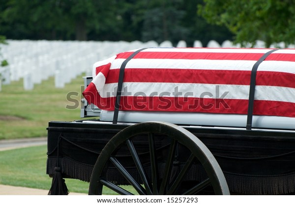 Flag Draped Casket On Caisson Being Stock Photo (Edit Now) 15257293