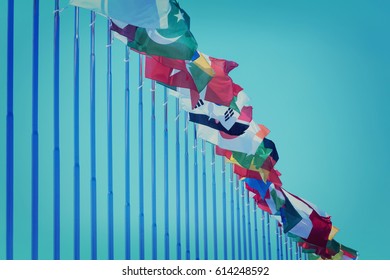 Flags Different Countries On Background Blue Stock Photo 625122062 ...