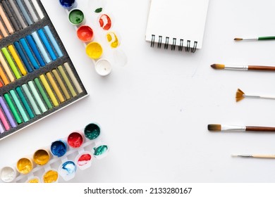 Flat Composition Set Artistic Tools Brushes Stock Photo 2133280167 ...