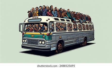 Cartoon Artistic Image Overcrowded Bus Europe AI-generated image ...