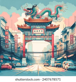 Watercolor Artistic Image Dragon Gate Yaowarat AI-generated image ...