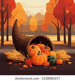 Flat Design Vector-style Image Rustic Cornucopia AI 生成图片2528084159 ...