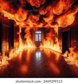 Burning Toilet Intense Flames Surreal Scene AI-generated image ...