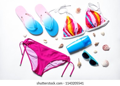 Flat Lay Composition Bikini Beach Objects Stock Photo 1143205541 ...