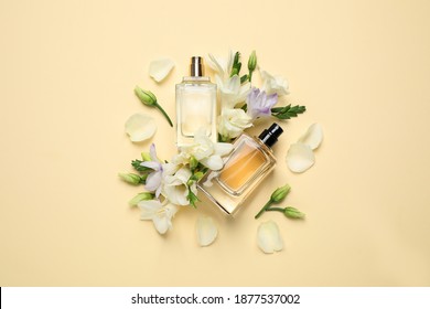 Flat Lay Composition Different Perfume Bottles Stock Photo 1877537002 ...