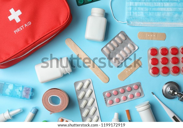 Flat Lay Composition First Aid Kit Stock Photo 1199172919 | Shutterstock