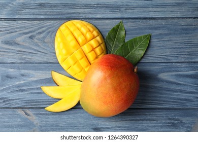 Flat Lay Composition Mango On Wooden Stock Photo 1264390327 | Shutterstock