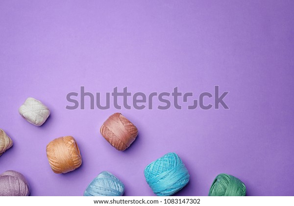 Flat Lay Composition Sewing Threads On Stock Photo 1083147302 ...