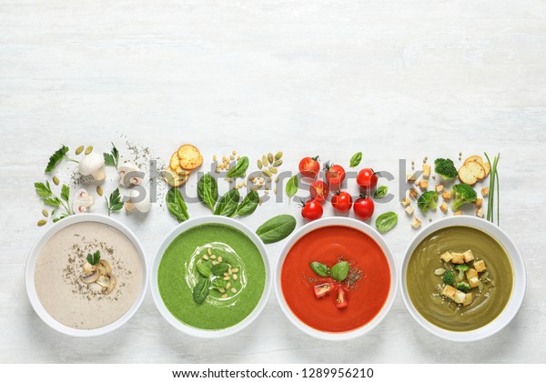 Flat Lay Composition Various Soups Ingredients Stock Photo 1289956210 ...
