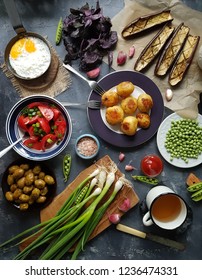 Flat Lay Delicious Dinner Table Two Stock Photo 1236474331 | Shutterstock