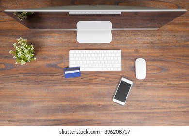 Flat Lay Desktop Computer Smartphone Credit Stock Photo 396208717 ...