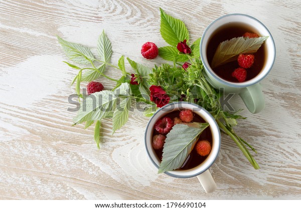 Flat Lay Raspberry Tea Mugs On Stock Photo 1796690104 | Shutterstock