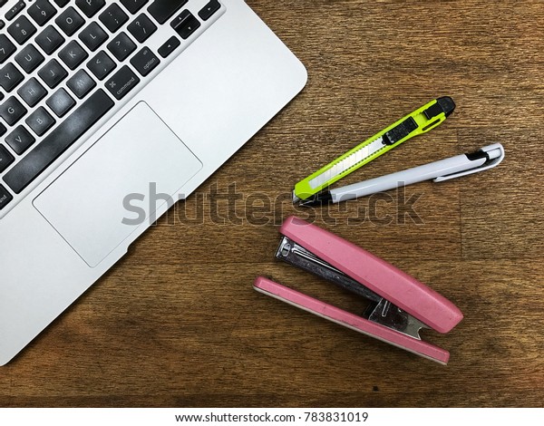 Flatlay Computer Keypad Pen Blade Stapler Stock Photo 783831019 ...