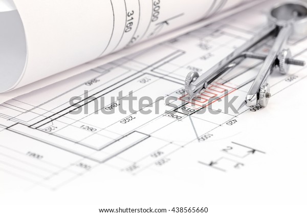 Floor Plan Background Blueprint Roll Drawing Stock Photo 438565660 ...