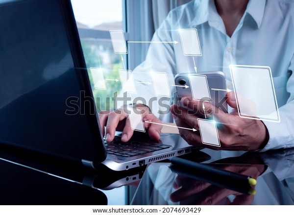 Flowchartbased Business Process Workflow Automation Holding Stock Photo ...